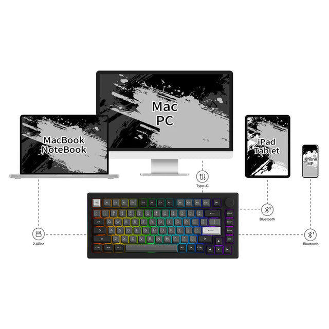 Akko 5075B Plus Black & Silver 75% RGB Wireless Mechanical Keyboard ...